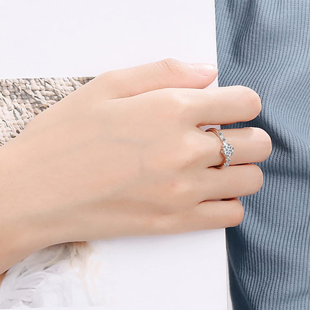 NewZenro Thin CZ Snowflake Adjustable Rings for Women Dainty Sterling Silver Plated Statement Wrap Band Flower Rings Fashion Expandable Knuckle Finger Rings for Bff Daughter Xmas