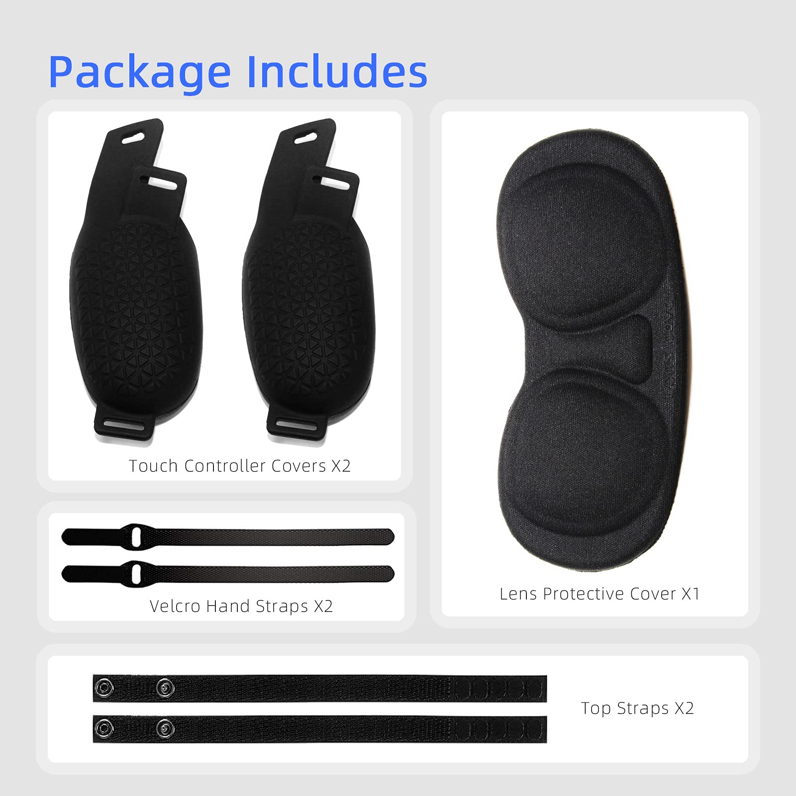 NexiGo Enhanced Touch Controller Grip Cover & Knuckle Strap & Lens Protect Cover Set for Oculus Quest 2, Professional Silicone Protection Accessories, Sweatproof, Anti-Fall, Black