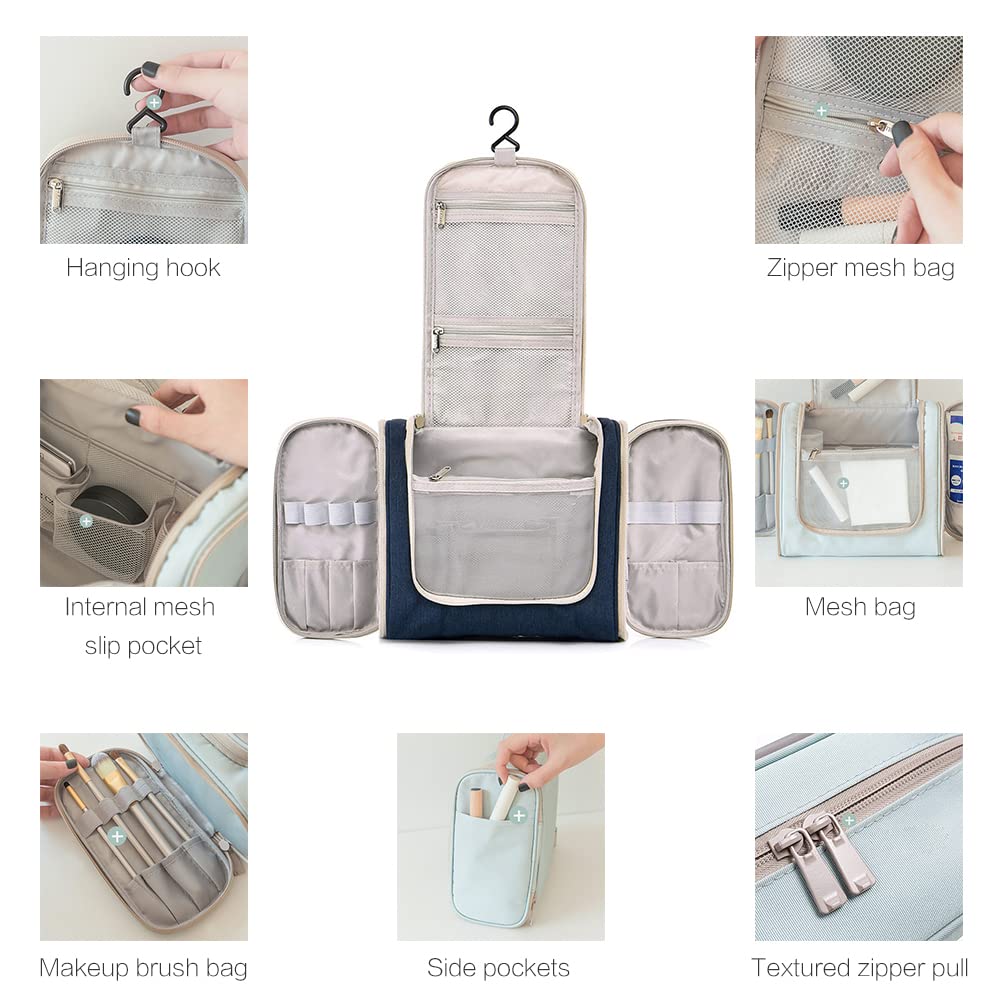 Veki Travel Makeup Bag Large Leather Cosmetic Bags for Women, Portable Make Up Train Case with Adjustable Divider, Toiletry Bag Organizer for Cosmetics Brushes (Brown)