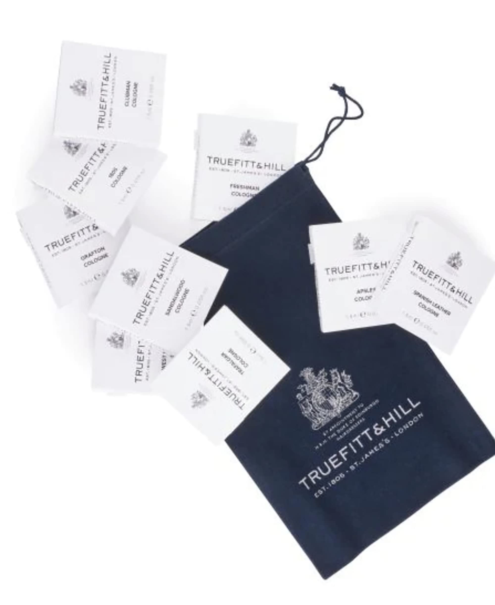 Truefitt & Hill Cologne Sample Pack | 9 fragrances: 1805, Apsley, Sandalwood, Trafalgar, Grafton, Freshman, Clubman, West Indian Limes, Spanish Leather | 1.5ml Travel Size Vials