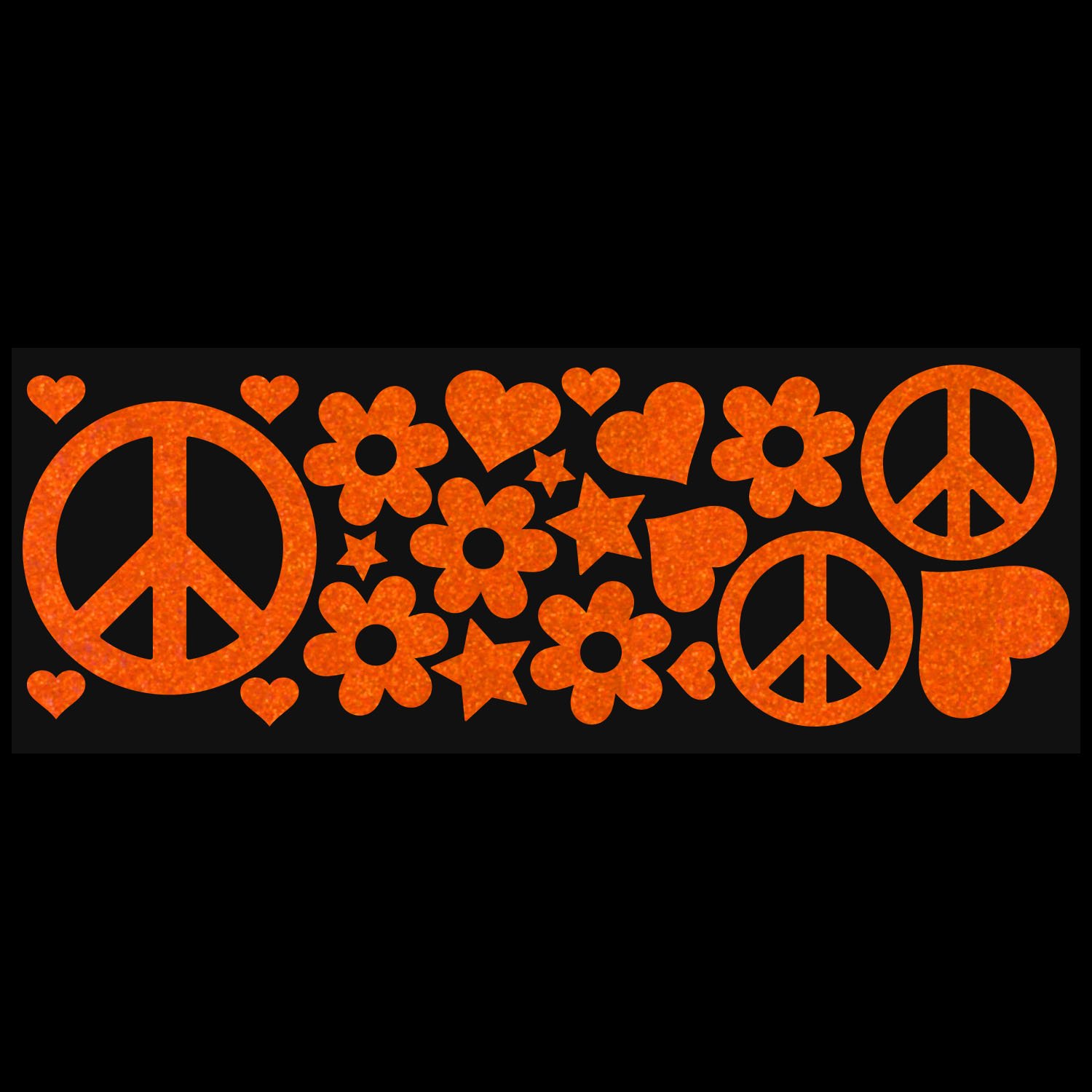 LiteMark Reflective Orange Sixties Peace and Love Sticker, 60's Style - Pack of 22 Pcs (Hearts, Stars, Flowers, and Peace Signs)