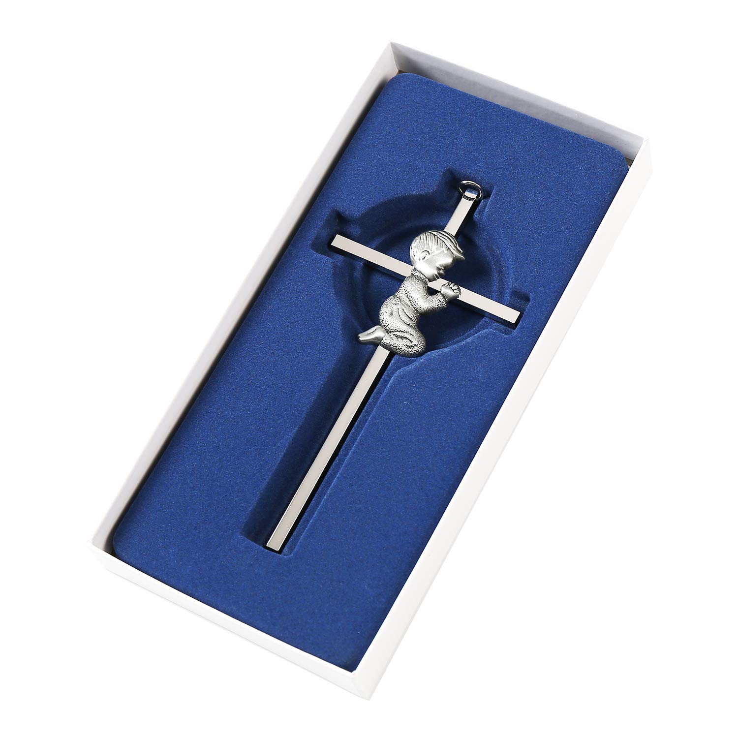 TRULIVA Baptism Cross for Baby Boy Silver Praying Boy Wall Cross First Holy Communion Cross (Baby Boy)