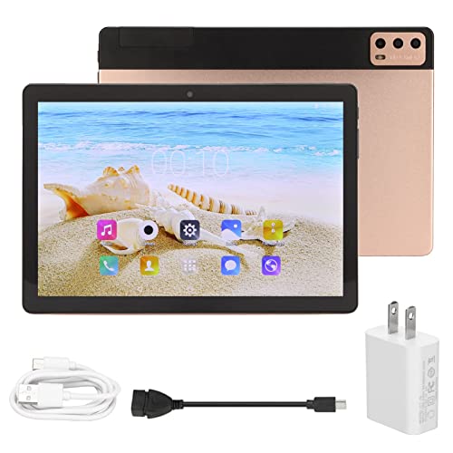 VINGVO 10 Inch Tablet, Octa Core Processor Portable Tablet 100-240V 10 Inch IPS Screen 5G WiFi Dual Band for Home for Travel (Gold)