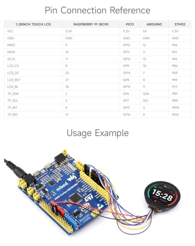 Waveshare 1.28inch Round LCD Display Module with Touch Panel, 240×240 Resolution, IPS, SPI and I2C Communication, Compatible with Raspberry Pi 5/4B/3B/Zero/Zero W/Zero 2W/Pico/Pico W/Pico WH