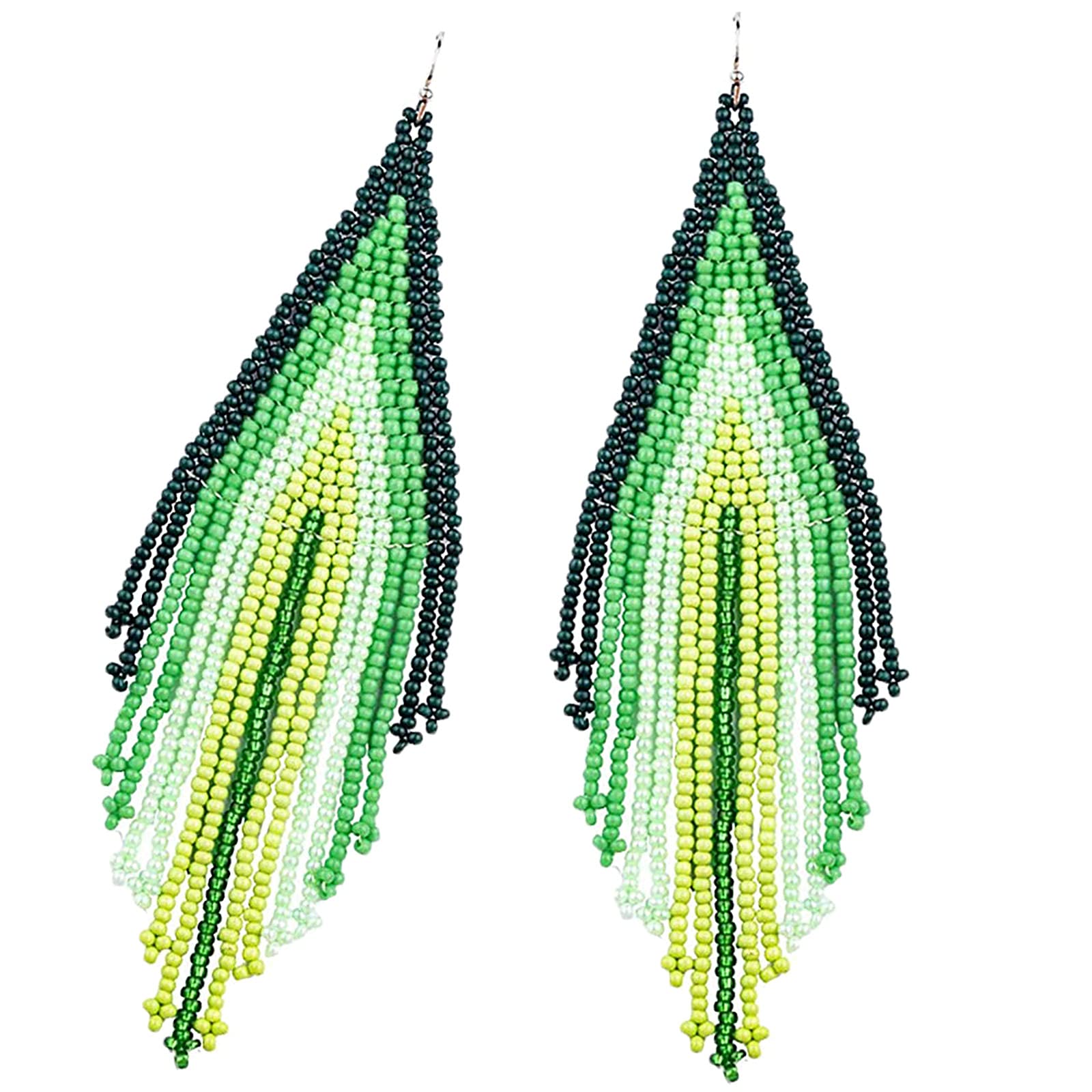Long Beaded Tassel Earrings - Stripe Bohemian Fringe Dangle Earrings, Seed Bead Tribal Drop Earrings, Pendientes De Borla,Idea for Women, Party