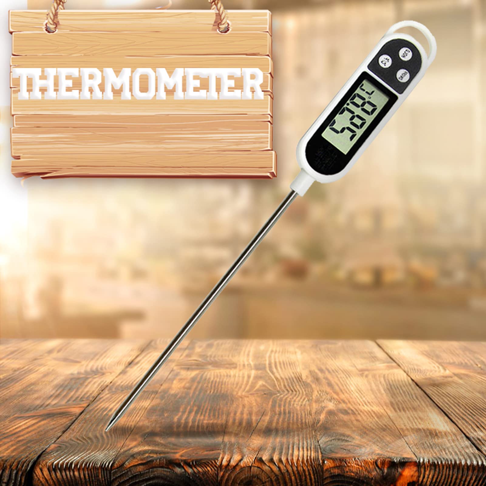 Rapid Temp Read Meat Thermometer With Probe, Kitchen Food Cooking BBQ Grilling Meat Digital Temperature Meter With LCD Scren 1 1size