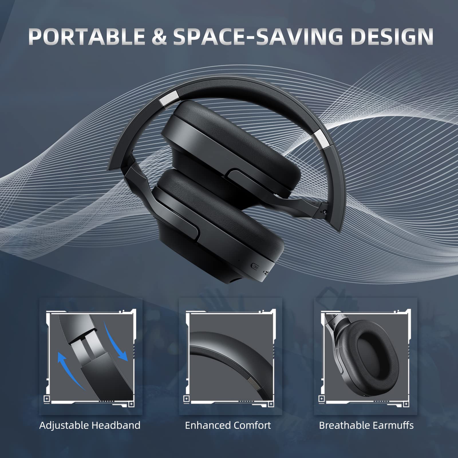 SOMIC Bluetooth Wireless Headphone with 3 Noise Cancelling Mode, Foldable Over Ear Headphones with 24Hrs Playtime, Built-in Noise Reduction Mic, Stereo Sound for Smartphone, Tablet, Laptop