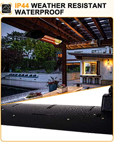Star Patio Electric Patio Heater, Outdoor Heater, 750W/1500W Ceiling Infrared Heater with Rectangular Shape, Black, Silent Heating Hanging Patio Heater, IP44 Waterproof Outdoor Heaters, STP2066-C