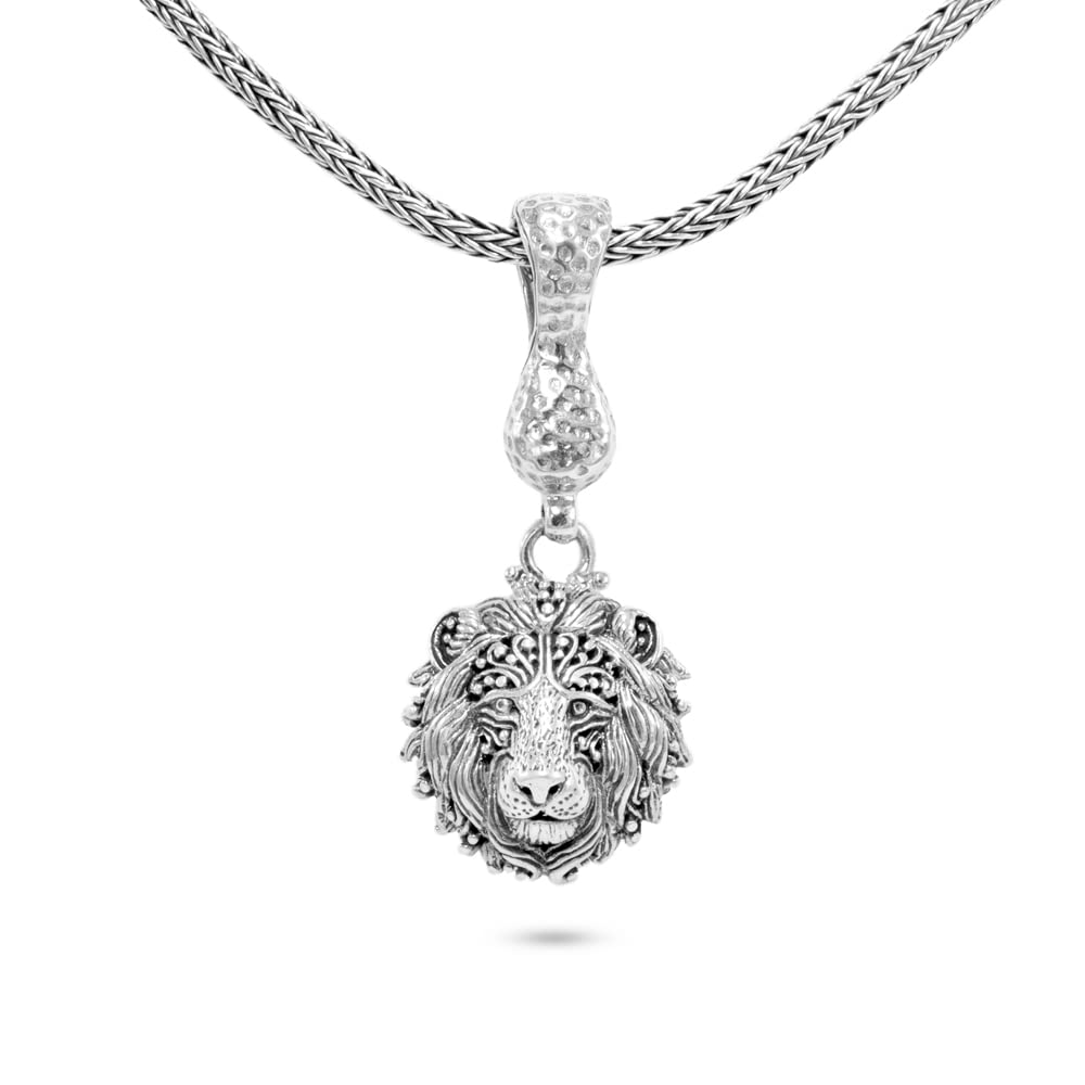 SARDA - .925 Sterling Silver 1-3/4" x 3/4" Filigree Jawan and Hammered Lion Enhancer Pendant
