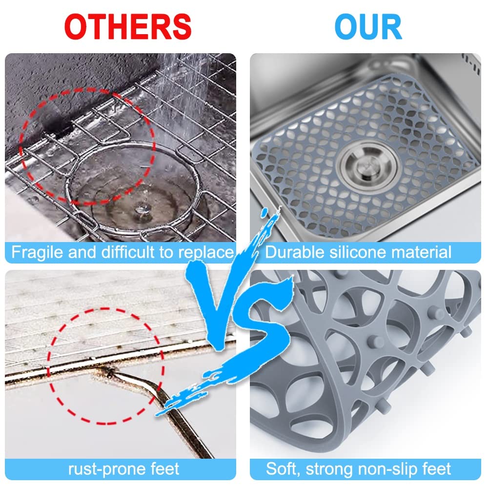 LucyPhy Silicone Sink Mat for Kitchen Sink Good Grips Non-slip Sink Protector Sink Mat Grid for Bottom of Farmhouse Sink(Flower Pattern,Centre hole,1PCS)