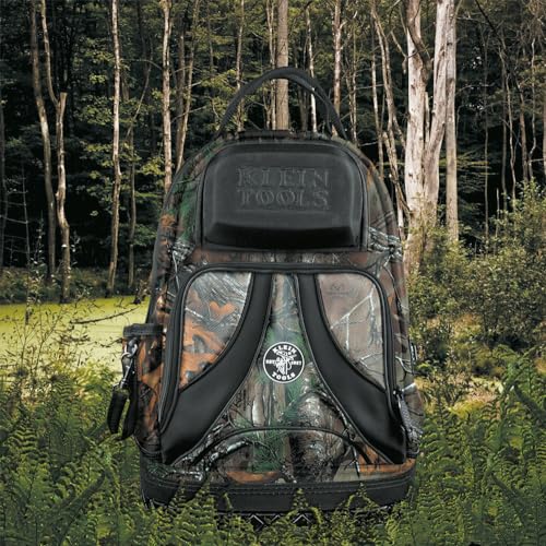 Klein Tools 55421BP14CAMO Tool Bag Backpack, Heavy Duty Tradesman Pro Tool Organizer / Tool Carrier has 39 Pockets, Molded Base, Camo Design