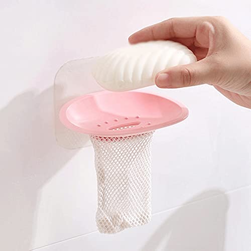 PLMM soap Box, Creative Sucker Wall Drain Water Net Pocket Soap Dish Storage Holder Soapbox Plate Tray Drain Bathroom Kitchen Tools (Color : Beige)
