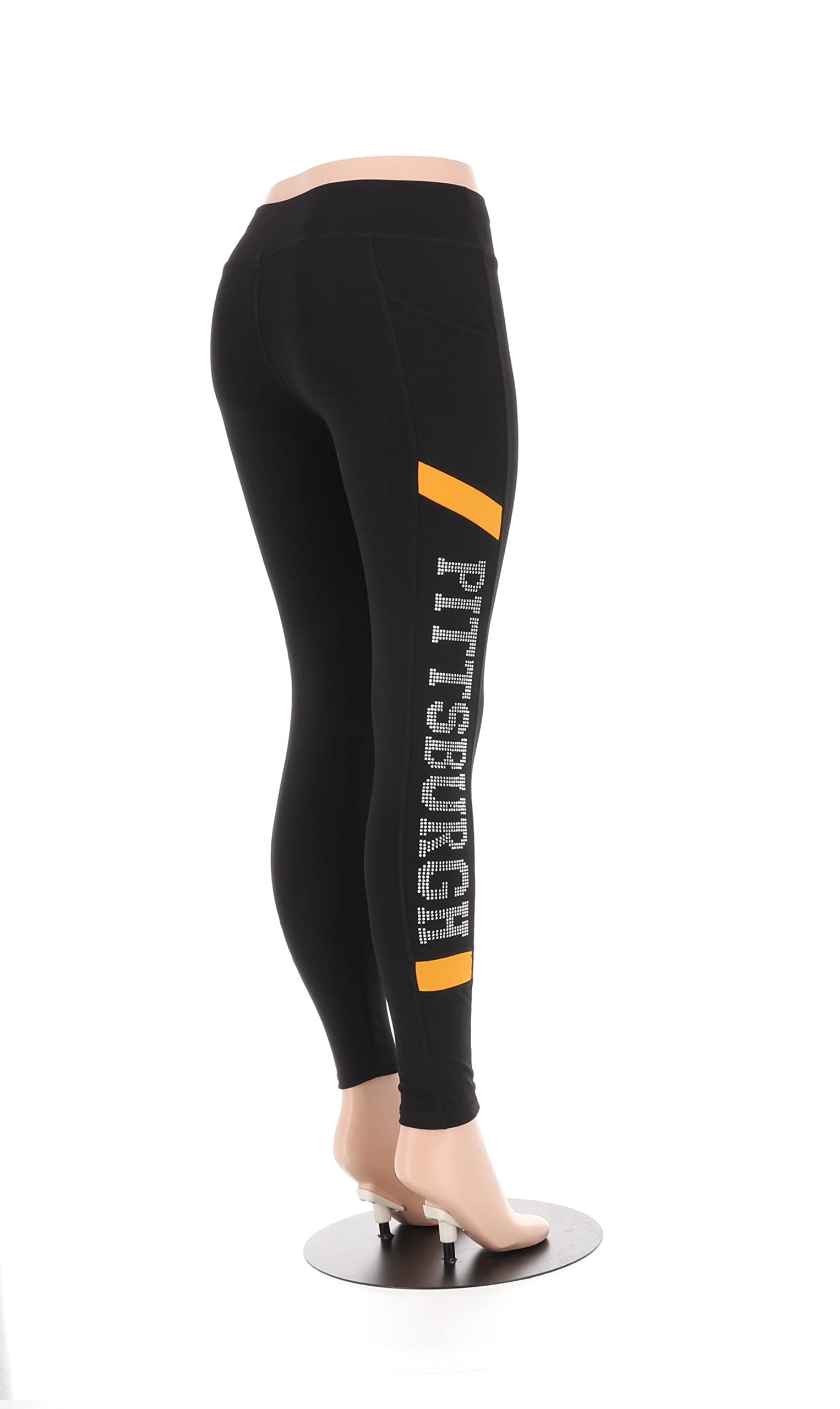 Pittsburgh Women's Rhinestone High West Football Team Color Athletic Leggings Yoga Pants with Side Pockets (Medium) Black