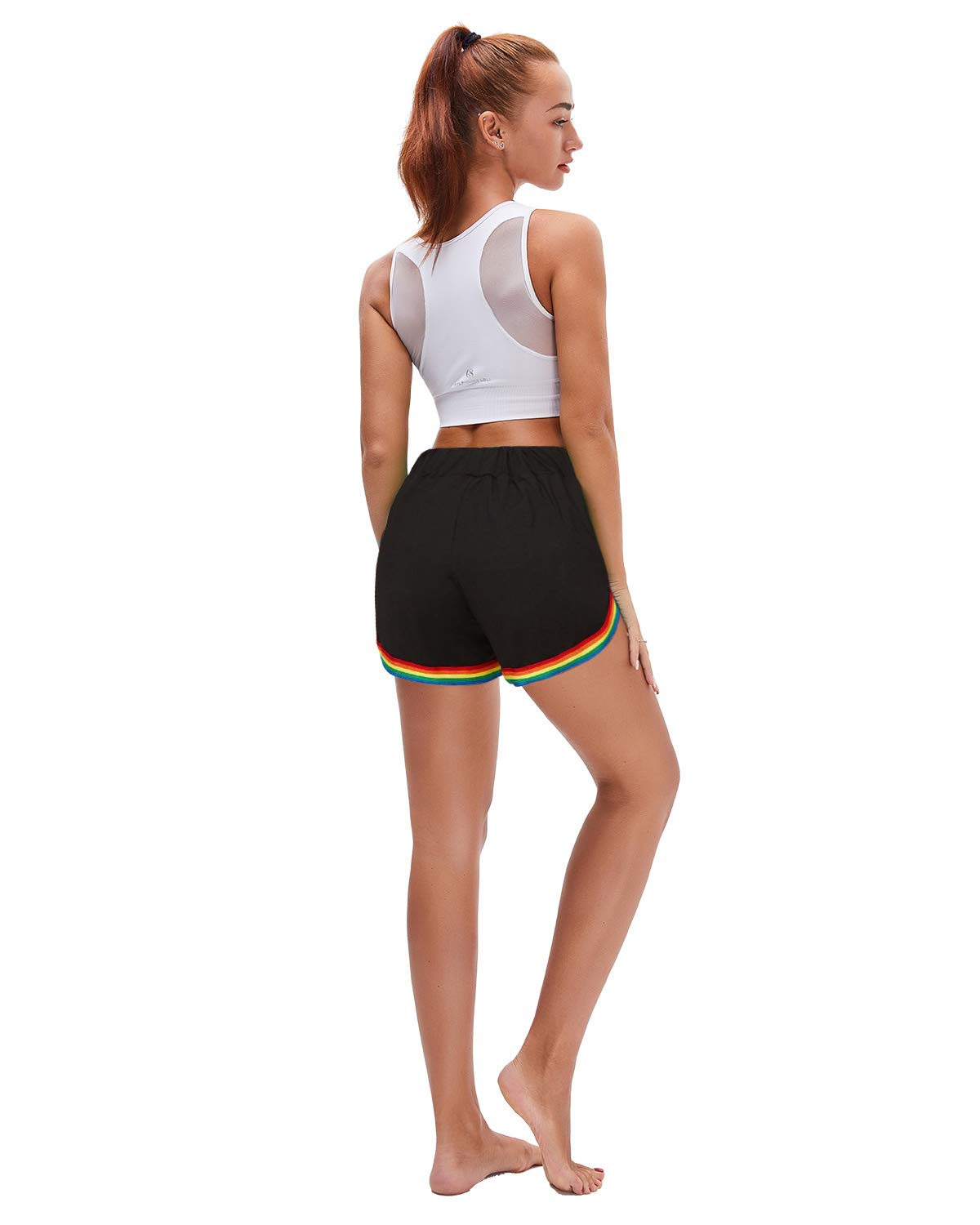 Little Beauty Women's Yoga Elastic Waist Running Athletic Shorts (Rainbow Black, Small)
