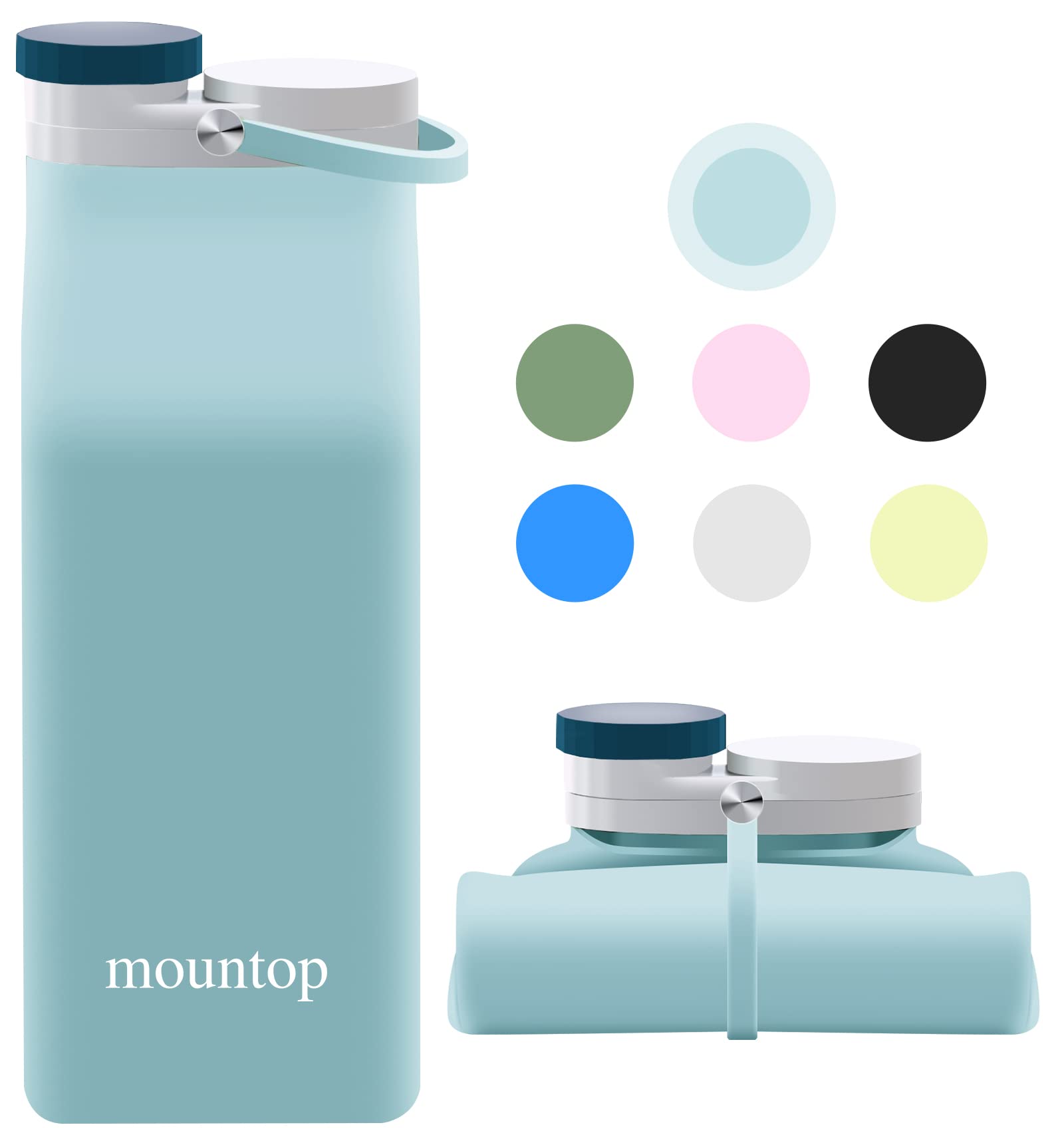 mountop Collapsible Water Bottle, Portable Food Grade Silicone Foldable Travel Reusable Leak Proof Water Bottles for Traveling Running Fitness BPA Free, 20oz, Blue