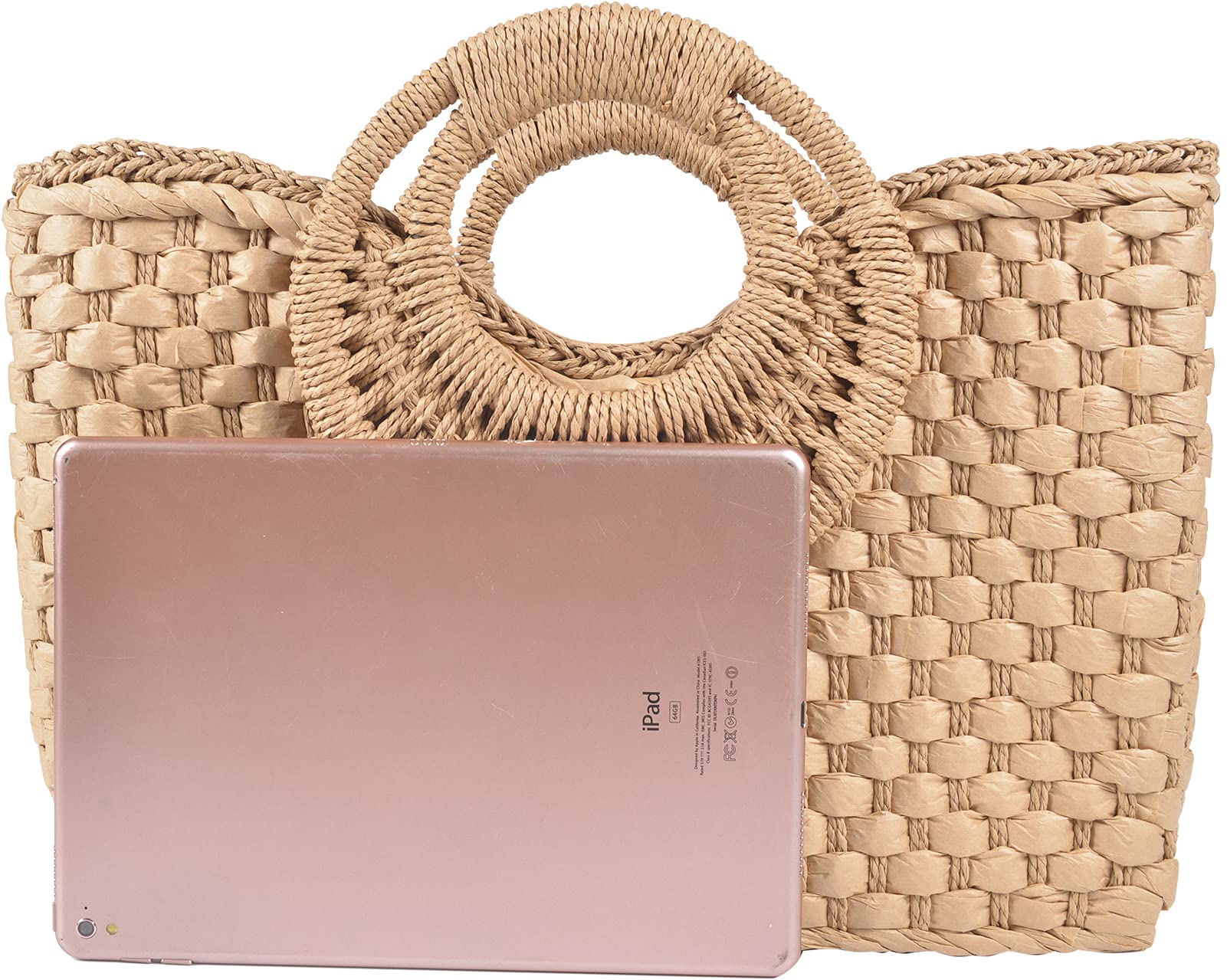 QZUnique Hand-woven Straw Bag Women Summer Beach Handbag Casual Satchel Retro Top Handle Tote Clutch