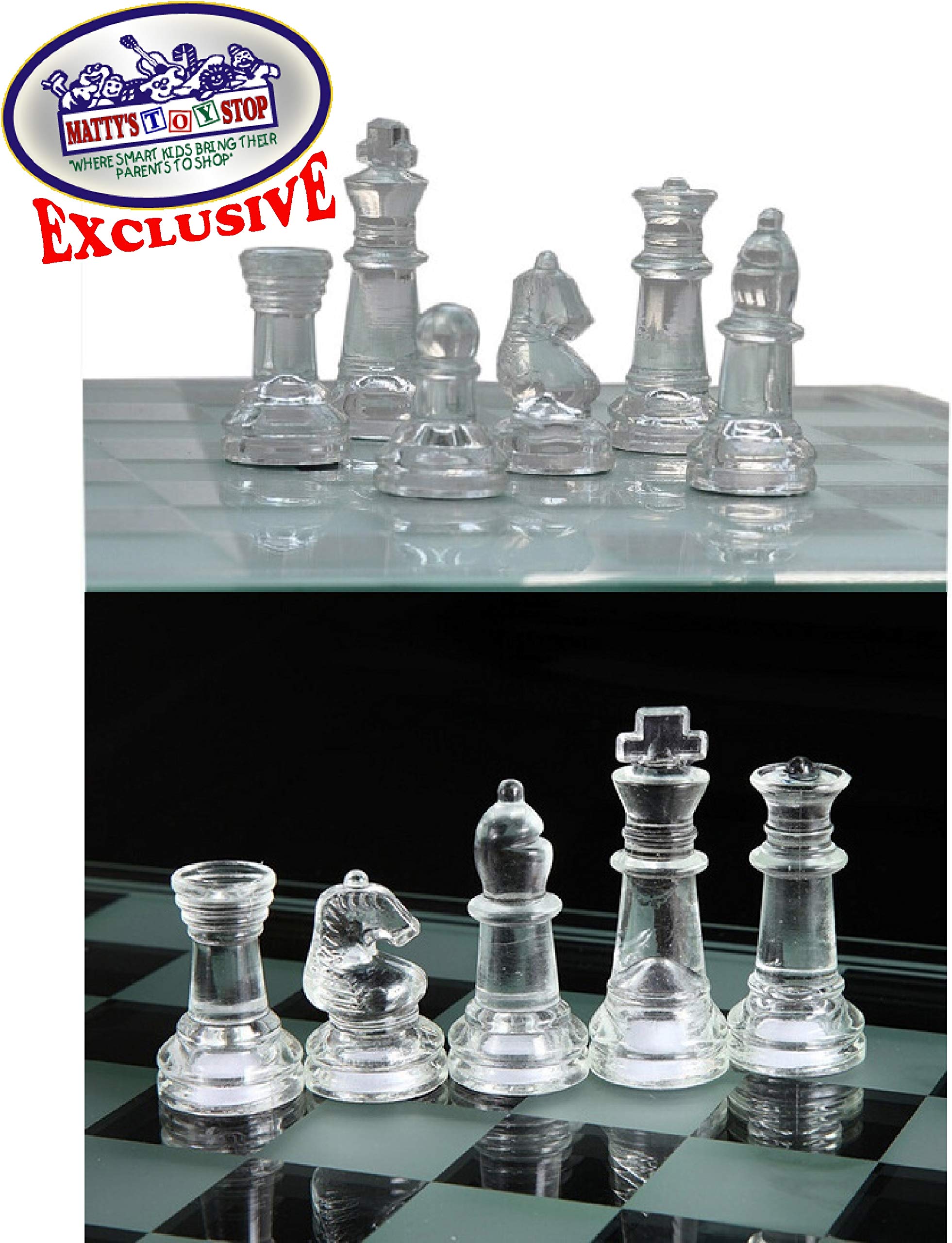 Matty's Toy Stop Deluxe Clear & Frosted Glass Chess Set (10") Small