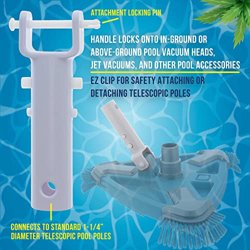 U.S. Pool Supply 2 Premium Pool Vacuum Head Replacement Handles - Sturdy Plastic Handles with Butterfly V Clips & Locking Pins - EZ Clips, Attach to Pool Accessories & Standard 1-1/4" Telescopic Poles