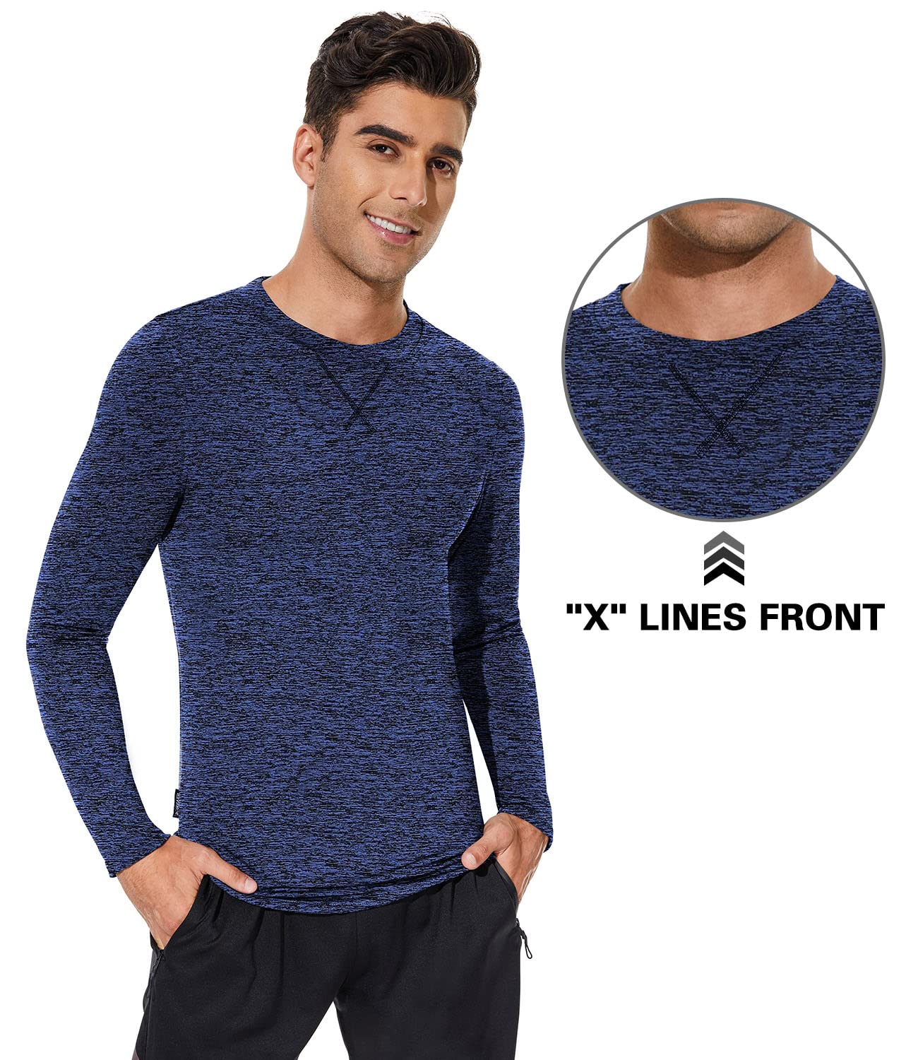 Soneven Long Sleeve Thermal Fleece Shirts for Men Athletic Running Shirt Crewneck Pullover Tops Undershirt(Blue, XX-Large)