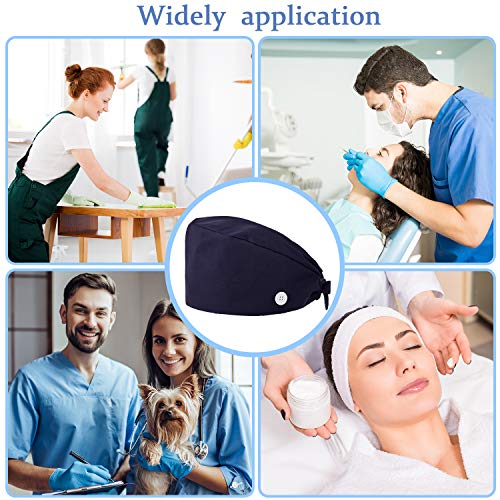 SATINIOR 4 Pieces Adjustable Bouffant Hats Button Sweatband Cap Tie Back Hats for Women Men (Navy Blue)