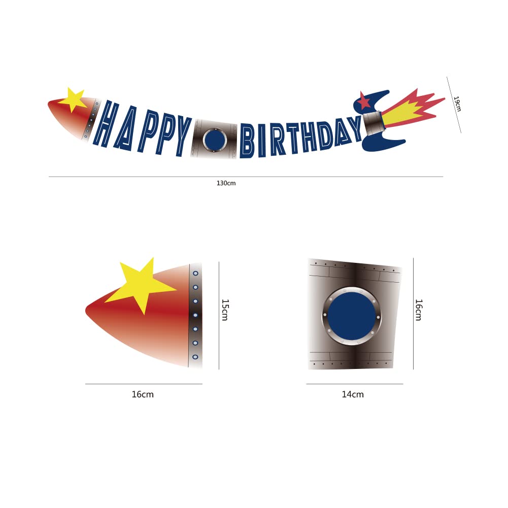 Space Themed Birthday Party Banner and Cake Decorations Kit Solar System Outer Space Galaxy Rocket Blast Off Astronaut Birthday Party Decorations for Kids Birthday Universe Baby Shower Party