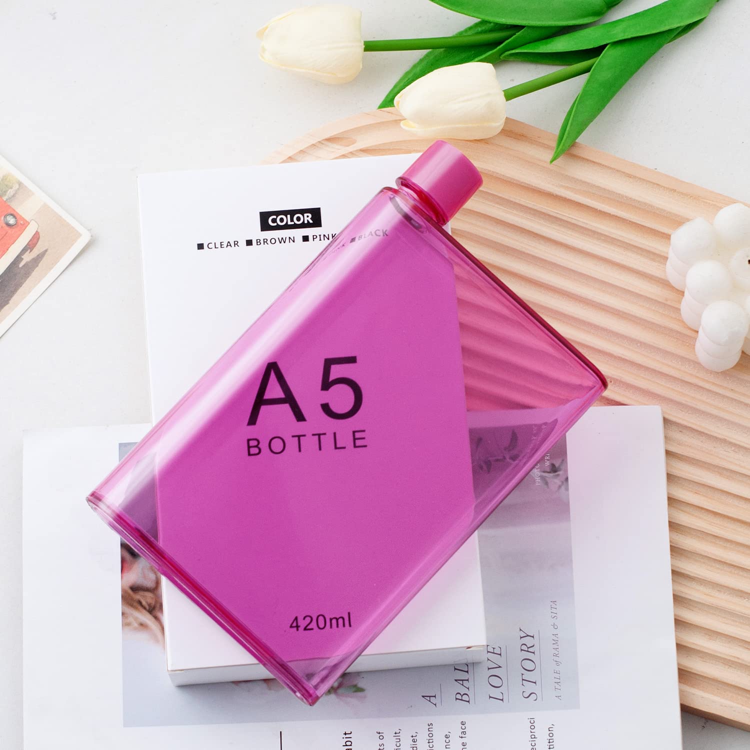 Reusable Slim Flat Water Bottle 420ml Portable - Fits in Pocket &Random Corner.Portable Cup for School,Sports, Travel, Dining Time