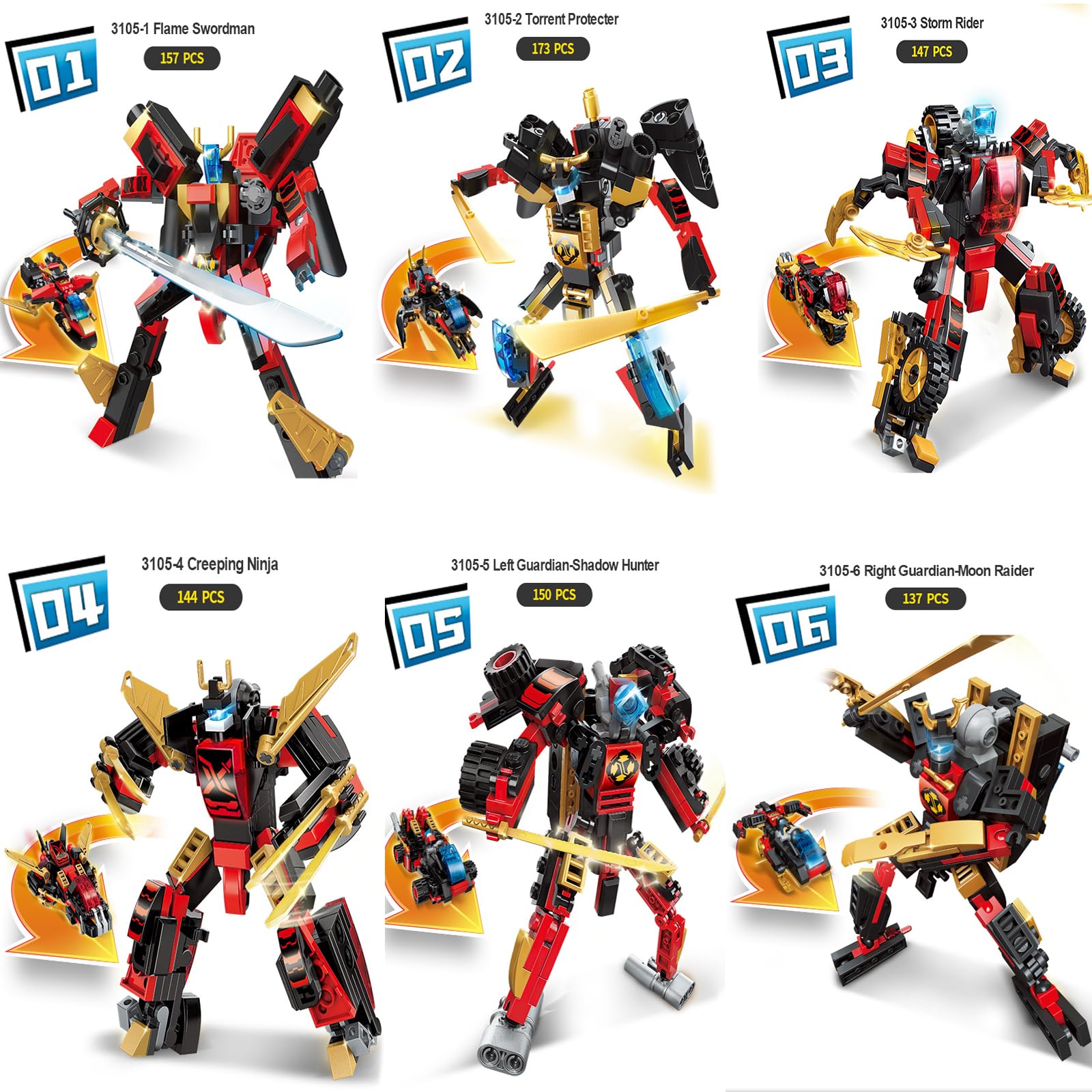 LITTLE FROGGY STEM Robot 6-in-1 Transformation Mech Warrior Vehicles Building Block Kit Compatible with Lego Bricks Excellent Gift for 6-12 Years Old Boys(908 PCS)