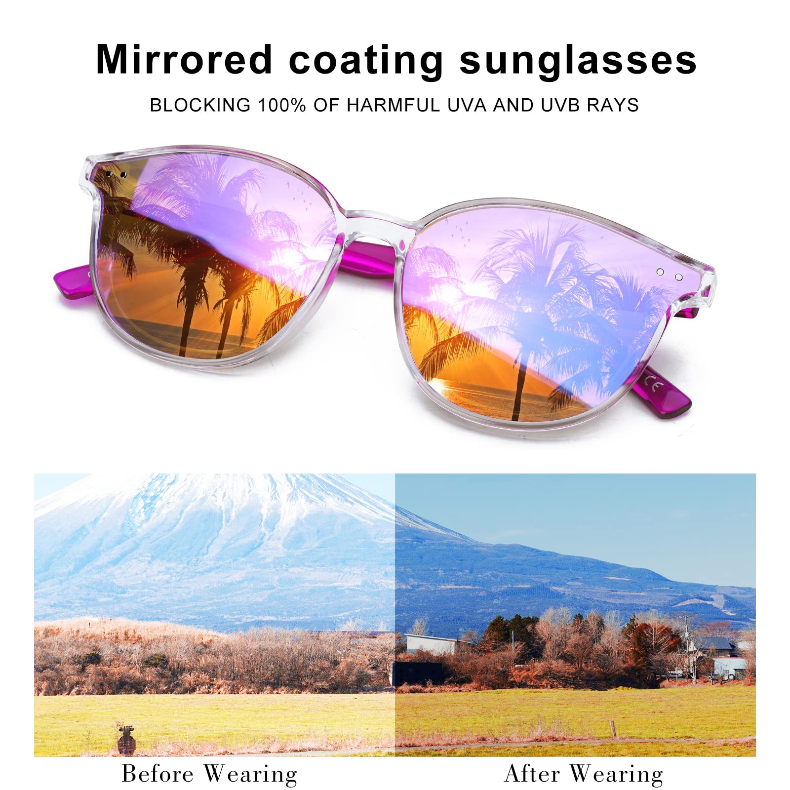 Sumato Sunglasses Womens, Cat Eye Purple Sunglasses for Women with Mirrored Trendy Lens UV400 Blockingā¦