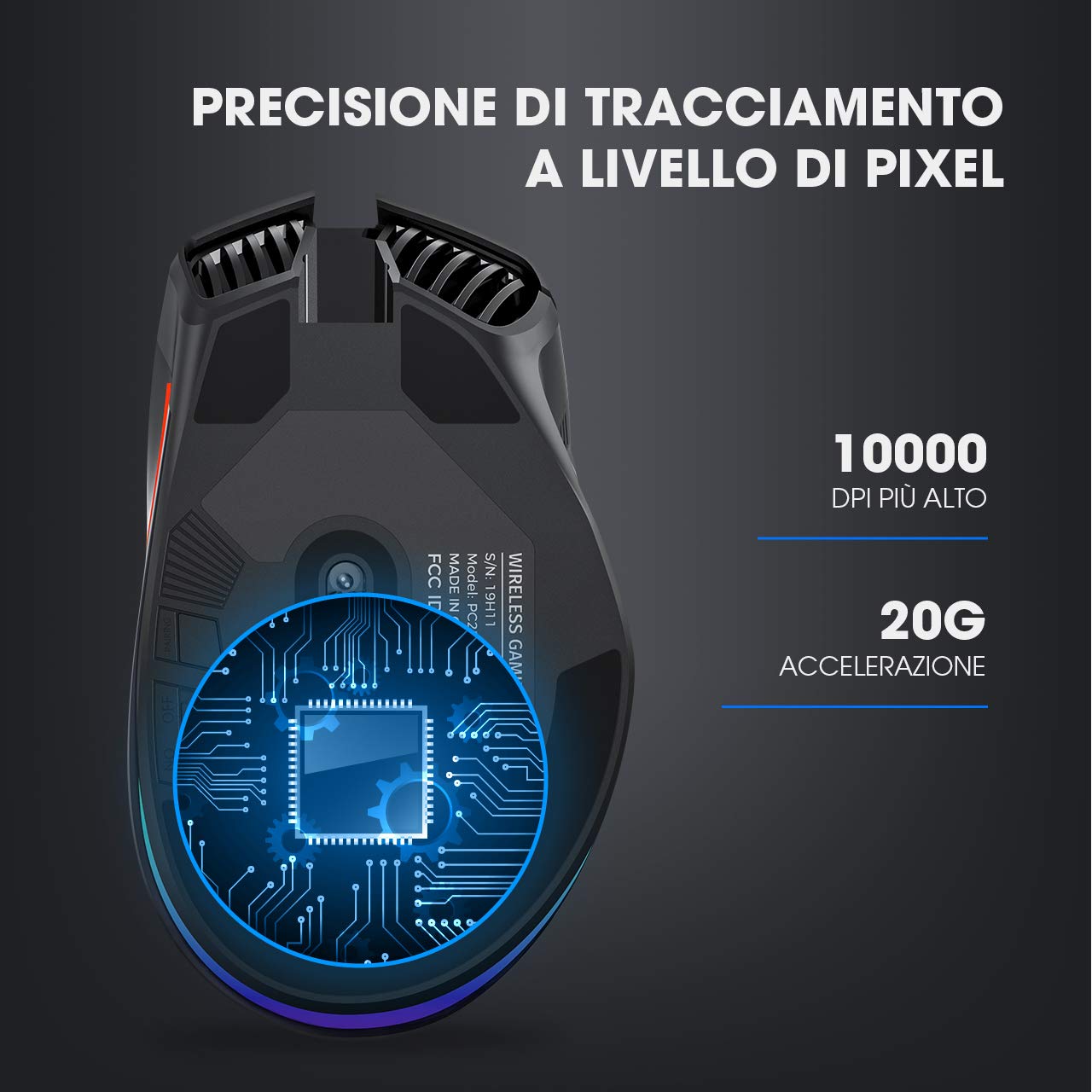 RisoPhy RGB Wireless Gaming Mouse,Rechargeable Wireless Mouse with 6-Level 10000 DPI,Chroma RGB Backlit,8 Programmable Buttons,Lightspeed,Ergonomic Plus USB Computer Mouse for Laptop PC Mac Computer