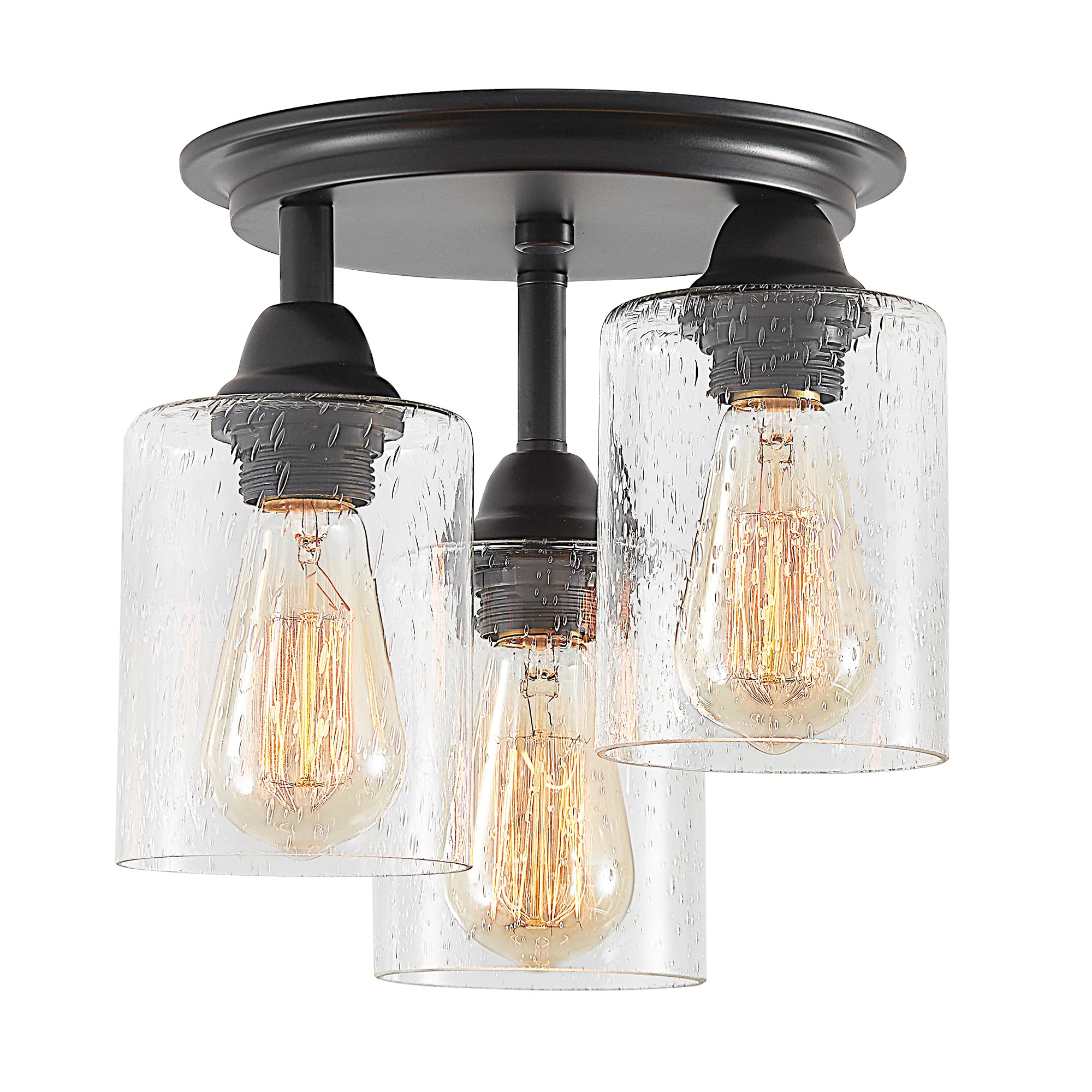 LEDIARY Semi Flush Mount Ceiling Light Fixtures, 3-Light Industrial Black Light Fixtures Ceiling Mount, Kitchen Light Fixtures with Clear Seeded Glass Shades for Hallway, Entryway, Bedroom