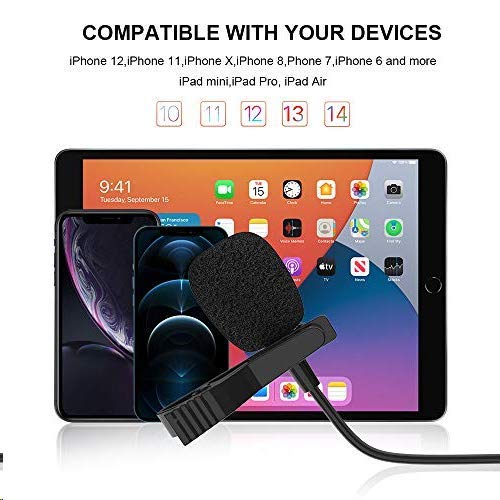 Professional lavalier Microphone for iPhone, Condenser Microphone for Phone Recording and Video Recording, lavalier Microphone for YouTube, interviews, Meetings, and iPhone/iPad/iPod (9.8 feet)