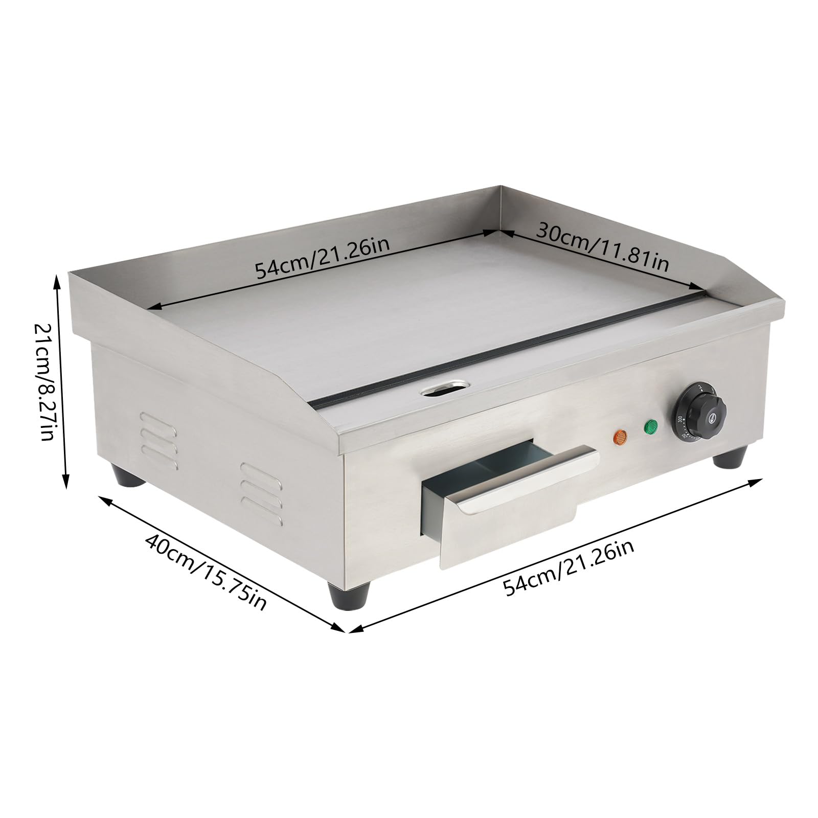 Professional Electric Griddle Commercial Electric Griddle Flat Top Grill Hot Plate Commercial Grill BBQ Electric Countertop Griddle for Restaurant Kitchen 548x350mm 110V