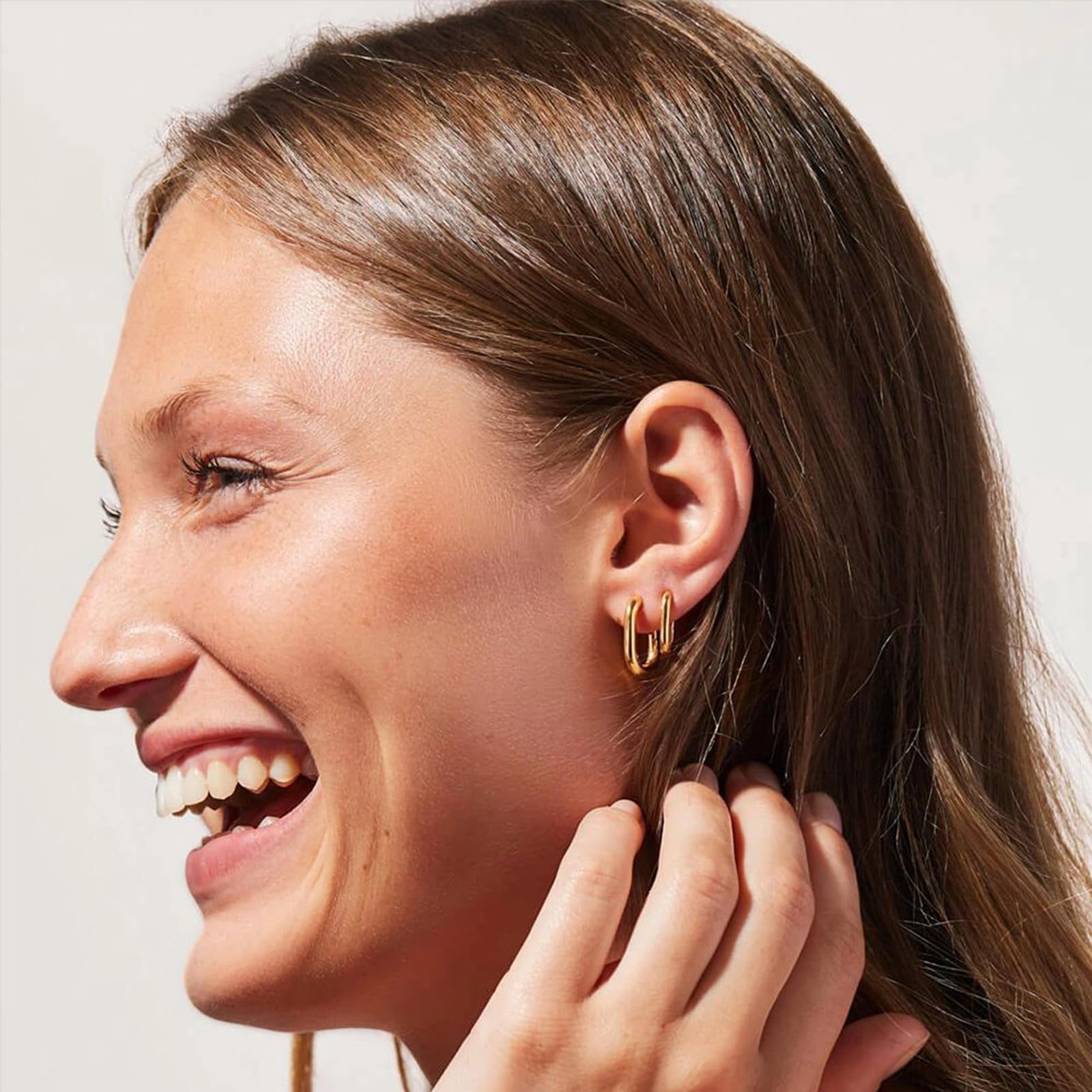 Ritach 3 Pairs Silver Square Hoop Earrings for Women,Chunky Minimalist Geometric 925 Silver Heart Huggie Hoop Earrings