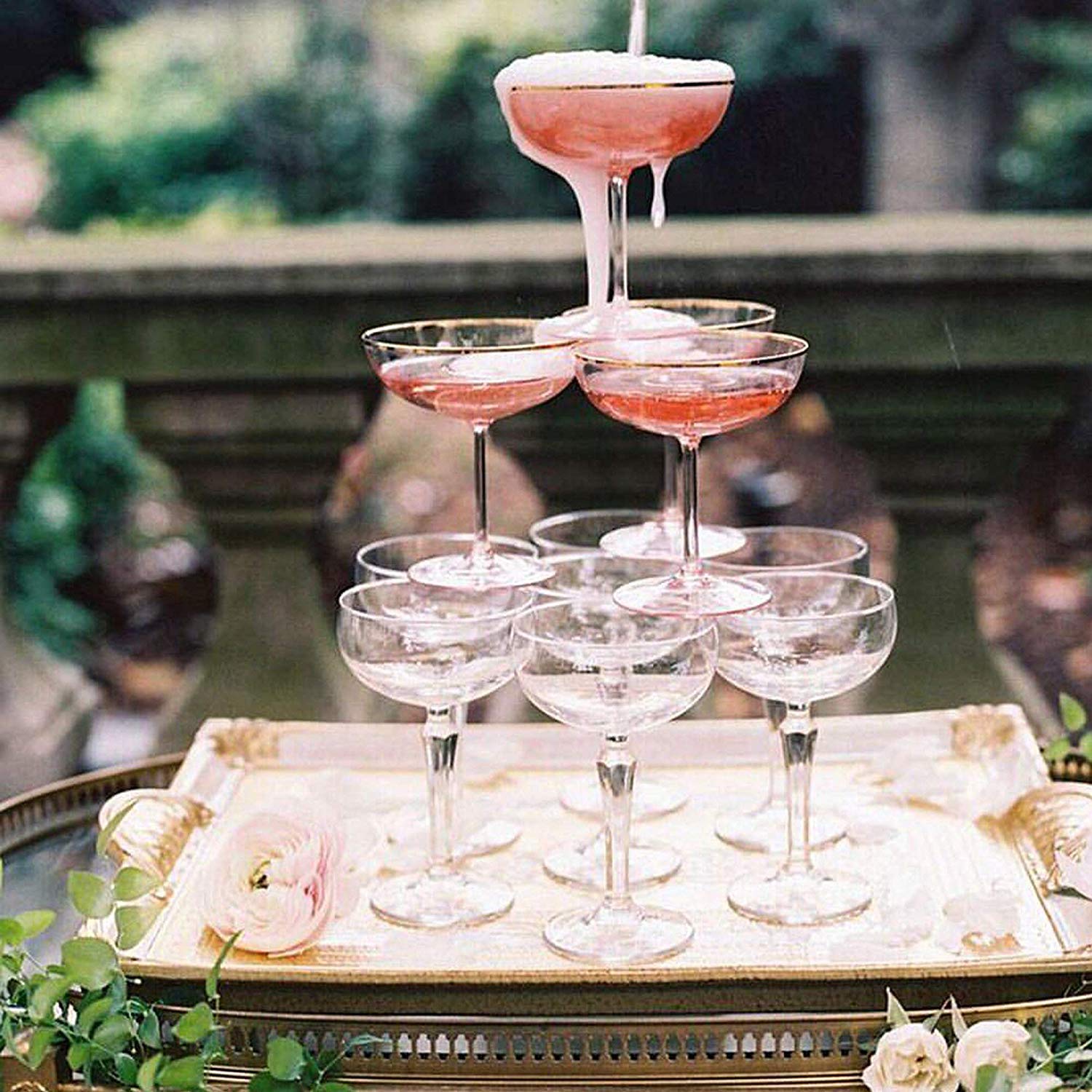 REAWOW Pink Champagne Glasses 5 OZ Champagne Coupe Glasses Classic Cocktail Glassware Gilded Dessert Cup Creative Unique Gift Set of 2