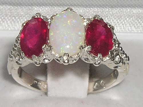 LetsBuyGold 925 Sterling Silver Natural Opal and Ruby Womens Promise Ring - Size 9.5