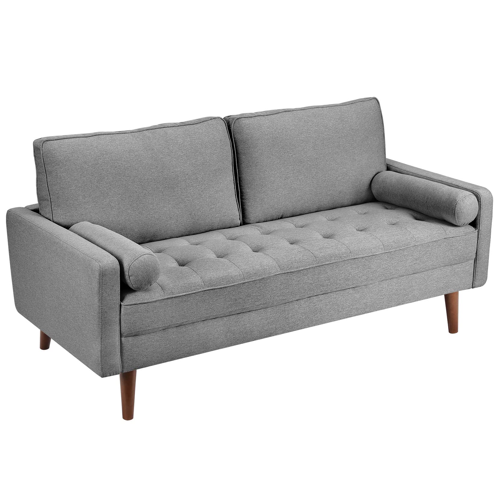 koorlian Sofa Couch, 2 Seater Fabric Loveseat, Mid Century Modern Couches for Living Room, Button Tufted Seat Cushion, Square Armrest, 2 Throw Pillows, Fit for Small Spaces, Dorm, Apart, Grey