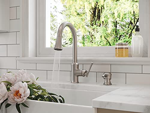 Pfister Antrom Kitchen Faucet with Pull Down Sprayer and Soap Dispenser, Single Handle, High Arc, Spot Defense Stainless Steel Finish, F5297AOGS