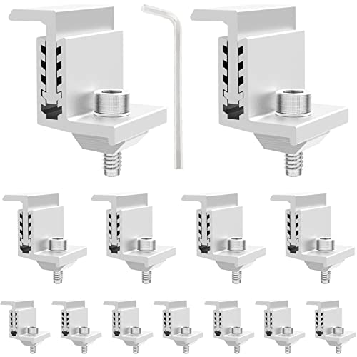 Solar Panel Brackets, 12Pcs Z Brackets for Solar Panel End Clamps with Nuts and Bolts, 32-50 mm Adjustable Aluminum Mounting Grounding Rails Kit for Solar Panel PV System Install Accessories