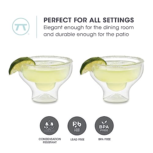 Outset Stemless Margarita Glasses Double Wall, Borosilicate Glassware 2 Count (Pack of 1)
