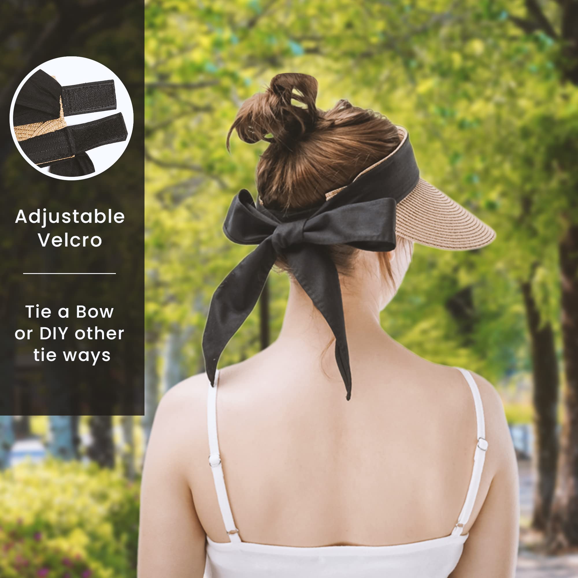 Naforet Womens Sun Hat Sun Visor Tie Back Straw Wide Brim Roll-up Sun Hat Adjustable Packable, Designed in Korea