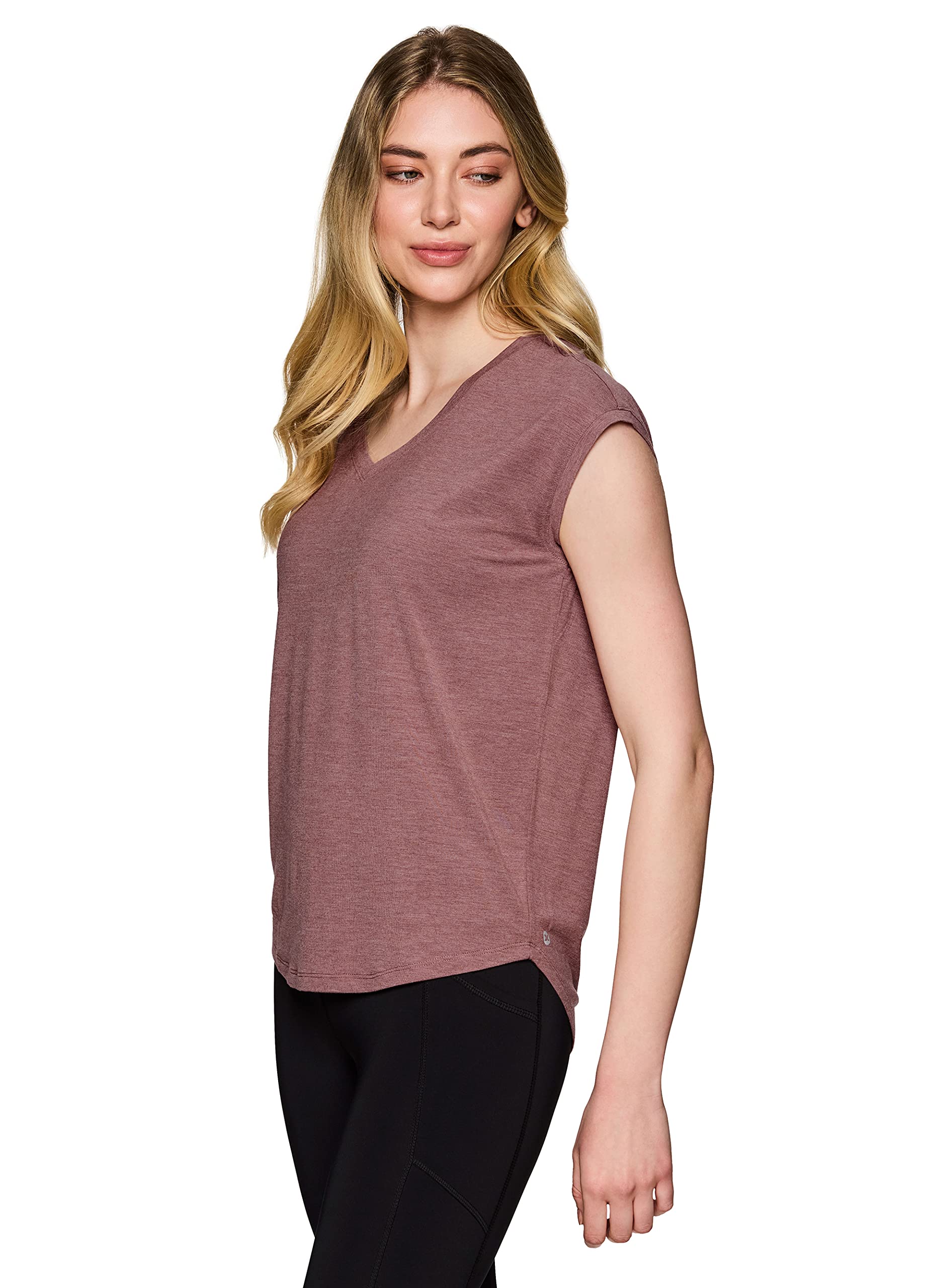 RBX Women's Fashion Workout Breathable V-Neck Soft Jersey Yoga Tee S22 Dusty Rose M
