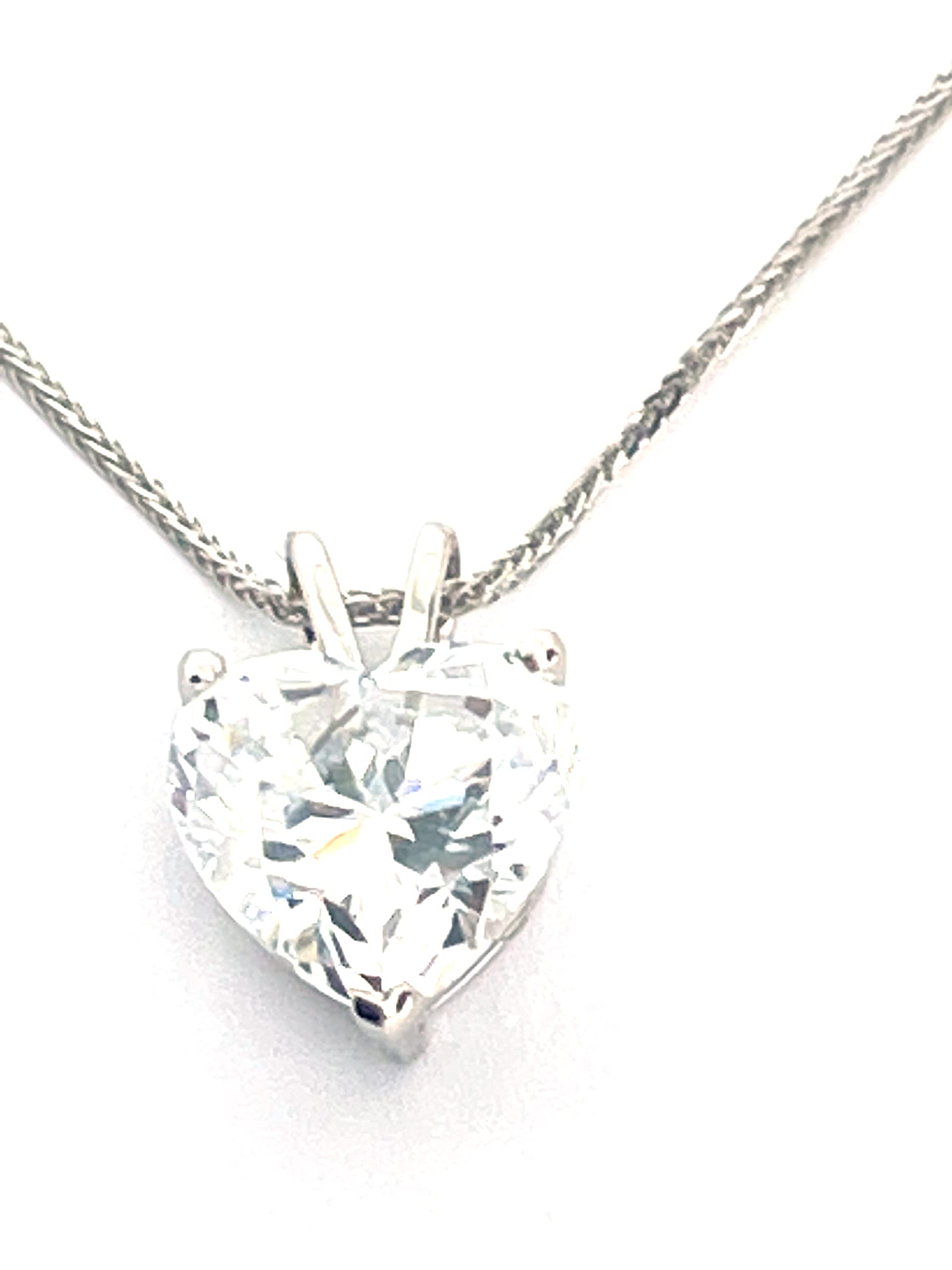 pierre lorren jewellery LUXURY 18K WHITE GOLD Heart Shaped Diamond Pendant SOLID Necklace for women with Solitaire Jewelry 18inch,Womens day present HANDMADE Women 1.5ct