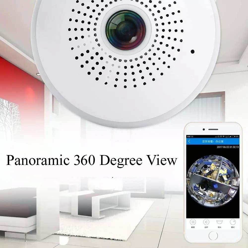 Kopfus Smart Bulb Camera, 360 Degree Panoramic Light Camera,1080P Surveillance Security Camera Lamp with LED & Infrared Night Vision/Motion Detection/Cloud & SD Card Storage/Alert events/V380 App/M4
