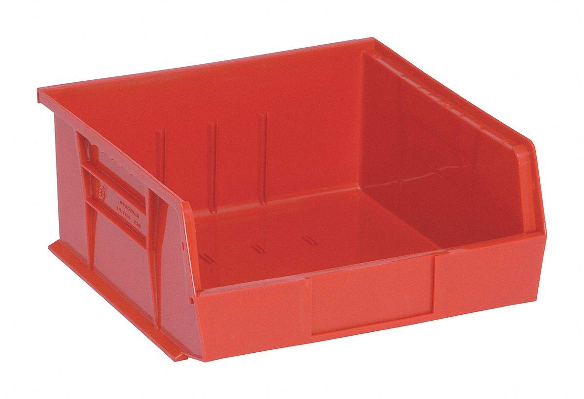 Quantum QUS235RD Ultra Stack and Hang Bin, 10-7/8" Length x 11" Width x 5" Height, Red, Pack of 6