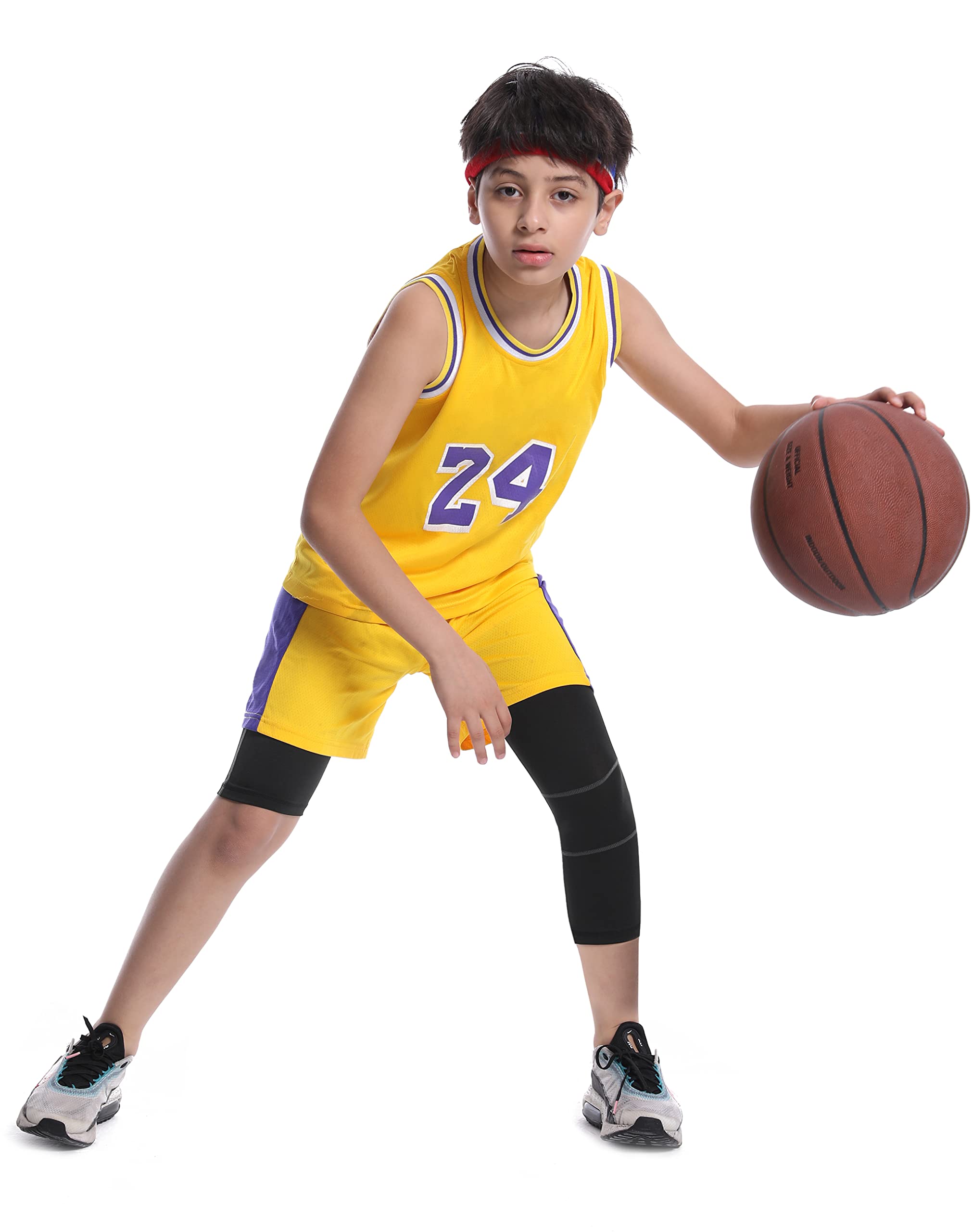 Roadbox Boys One Leg 3/4 Compression Pants 2 Pack - Basketball Tights for Gym Athletic Base Layer Leggings