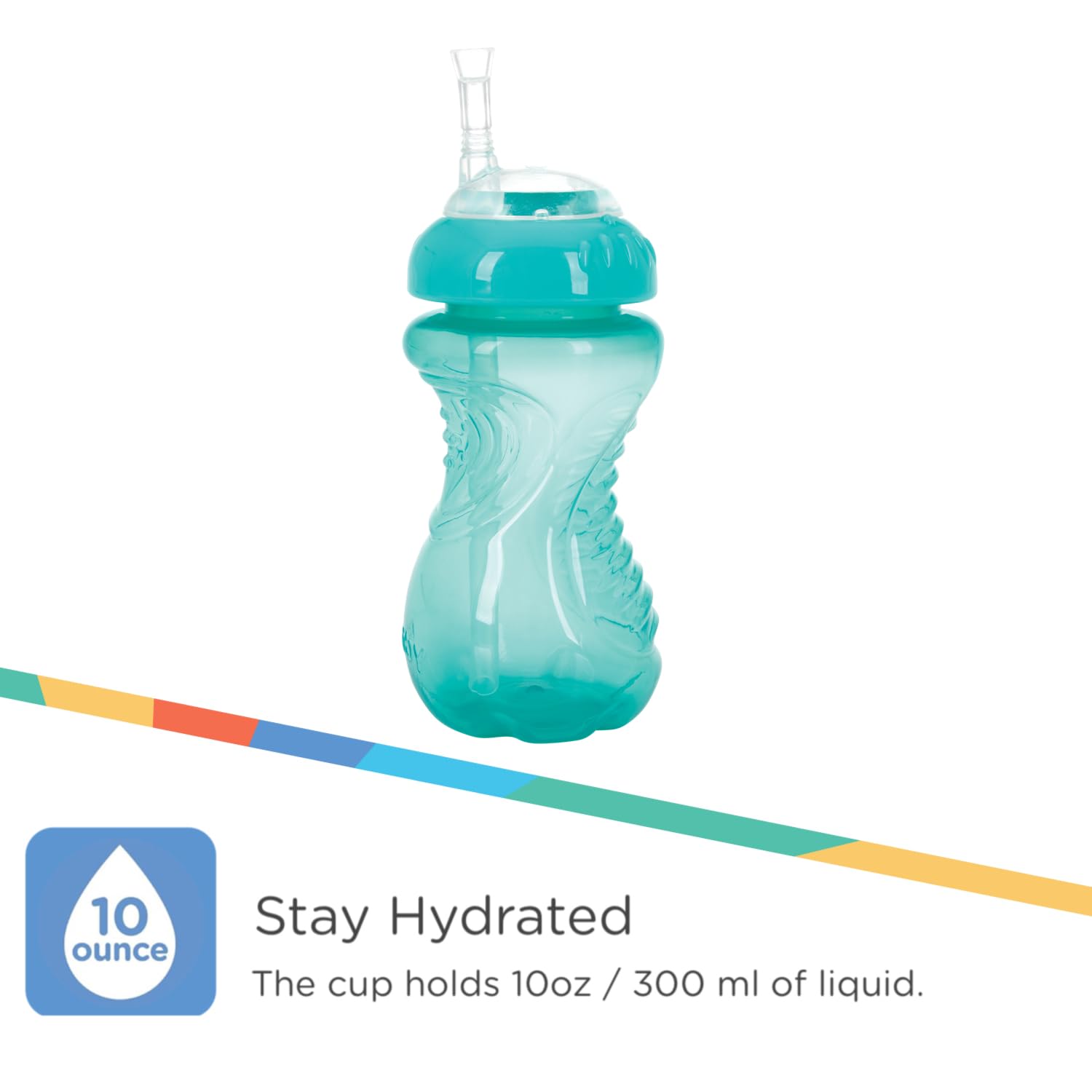 NUBY 3 Pack No Spill Flex Straw Toddler Sippy Cups - Toddler Cups Spill Proof with Easy and Firm Grip - BPA Free Toddlers Cups - Green, Blue, Aqua