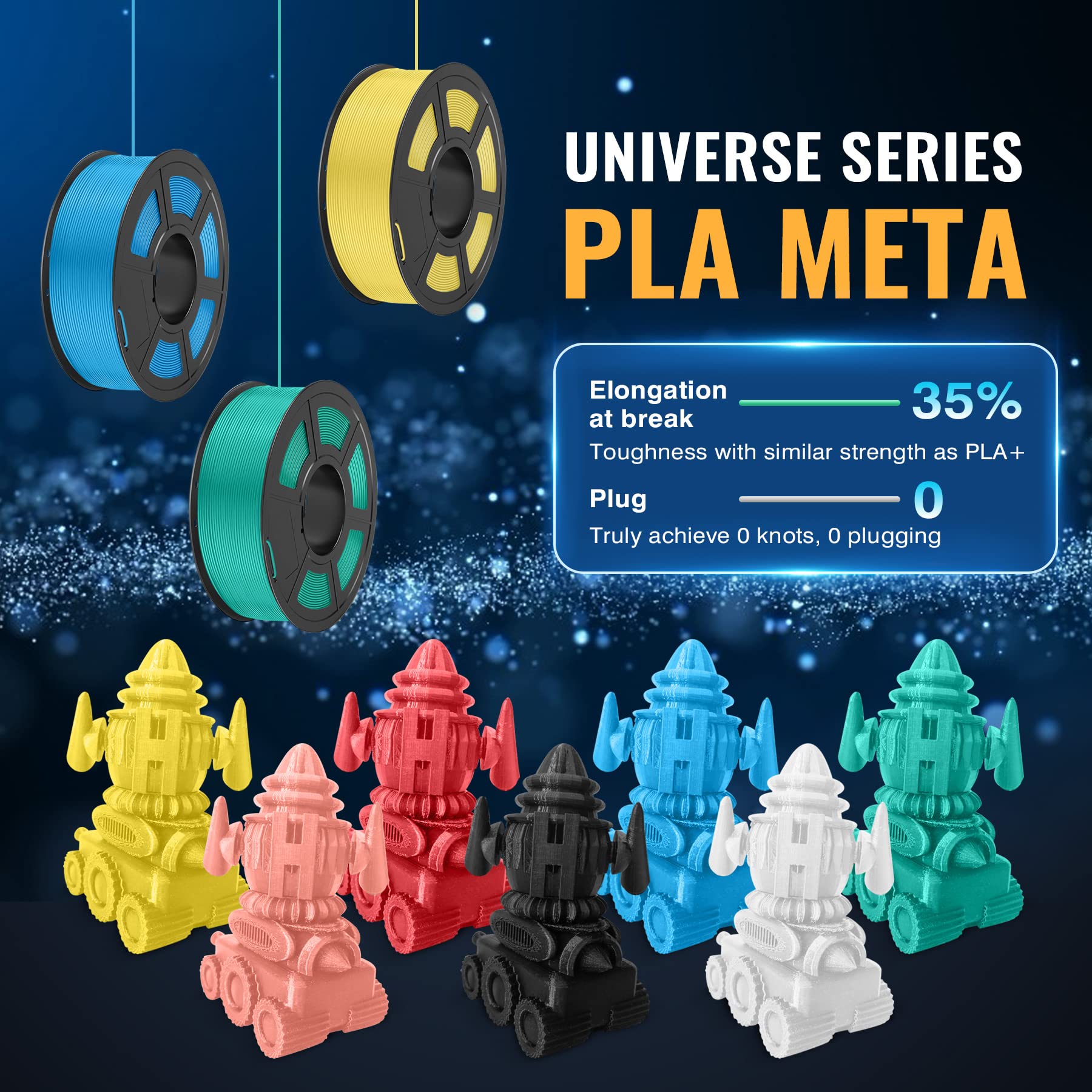 SUNLU 3D Printer Filament PLA-Meta 1.75mm, Dimensional Accuracy +/- 0.02 mm, 250G*8 Rolls, Black+White+Grey+Blue+Green+Red+Yellow+Pink & PLA-Meta 1KG, White