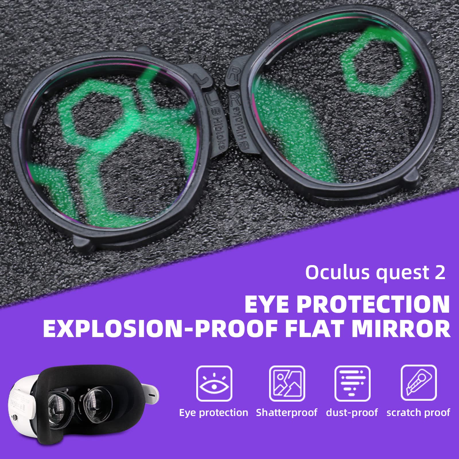 RCGEEK Myopia Glasses Lenses for Oculus Quest 2, VR Lens Insert for Oculus Quest 2, Double Protection & Easy to Install Vision Correction Lenses (Protective Lense)