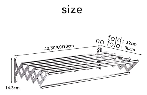 XMCX Accordion Wall Mounted Laundry Drying Rack Expandable Foldable Clothes Drying Rack Airer 304 Stainless Steel Dryer Collapsible Space Saver Easy Storage (Size : 50cm/19.7inch)