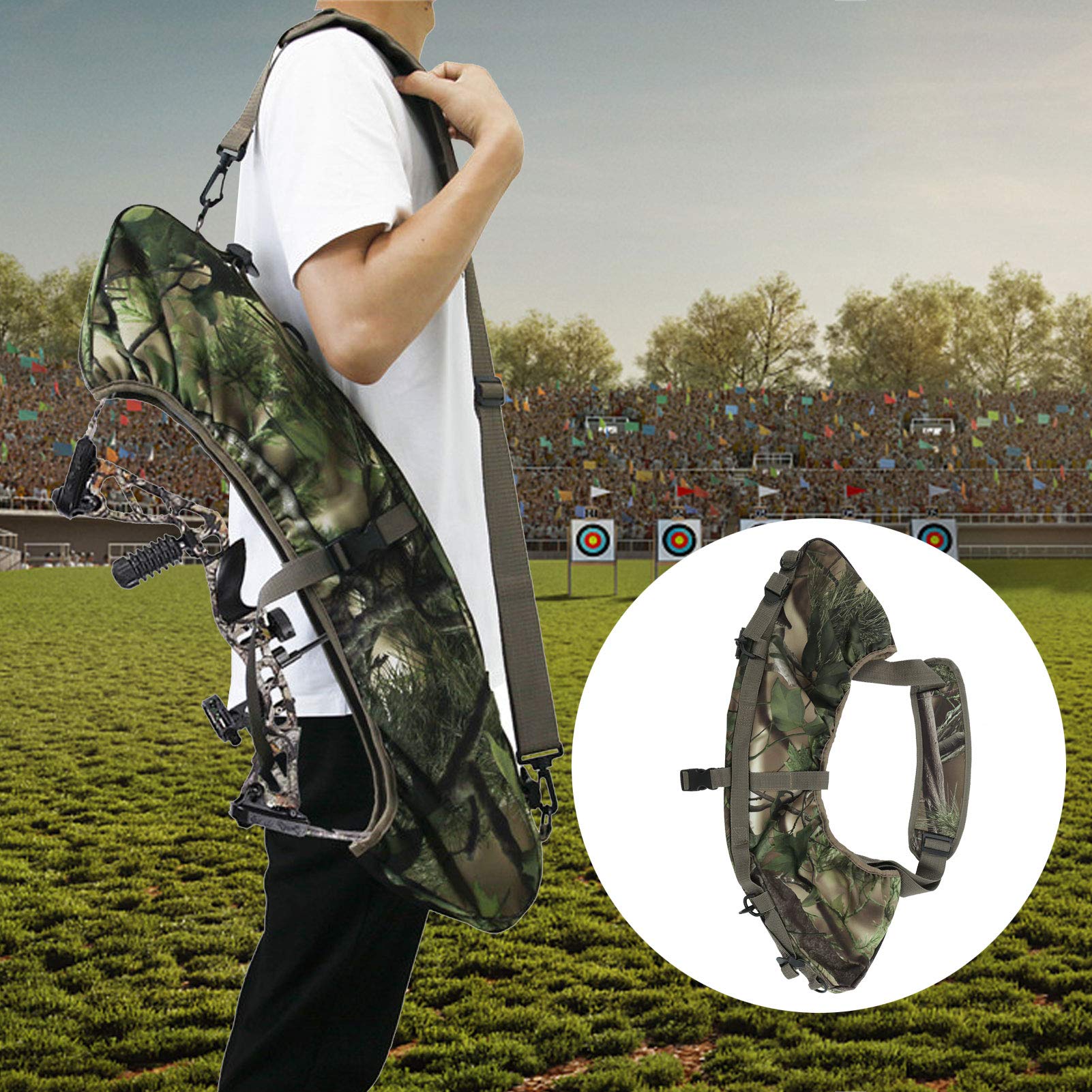 plplaaoo Bow Bag, Archery Bow Bag,Bow Backpack for Archery Bow,Durable Archery Bow Carry Bag,Outdoor Portable Camouflage Archery Bow Storage Bag with Adjustable Shoulder Strap[Green Camouflage], A